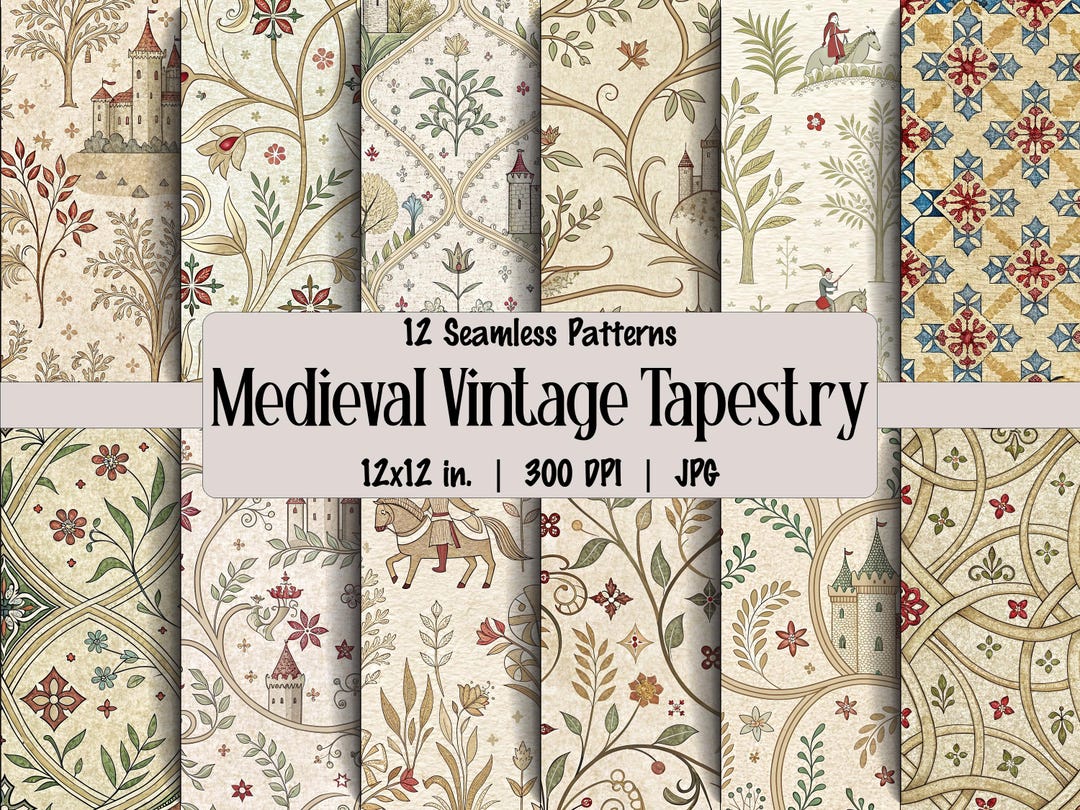 Medieval Decore Digital Paper Vintage Tapestry Pattern Background ...