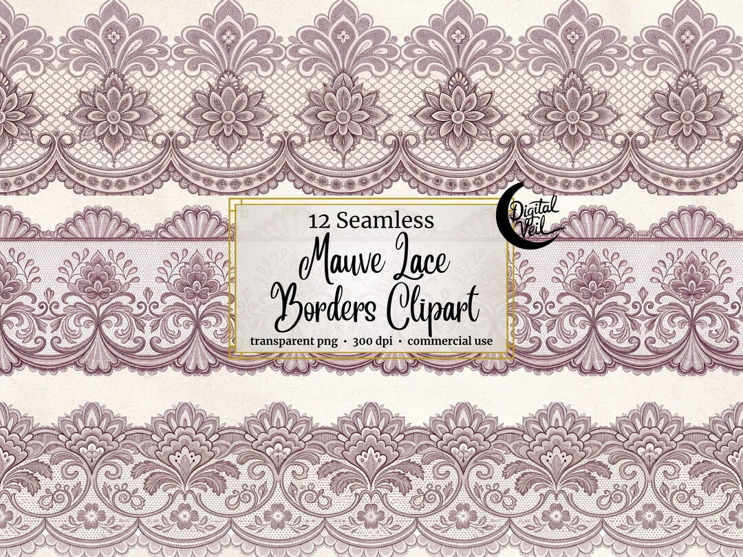 Mauve Lace Border Clipart Bundle: Vintage Floral Embroidery (PNG ...