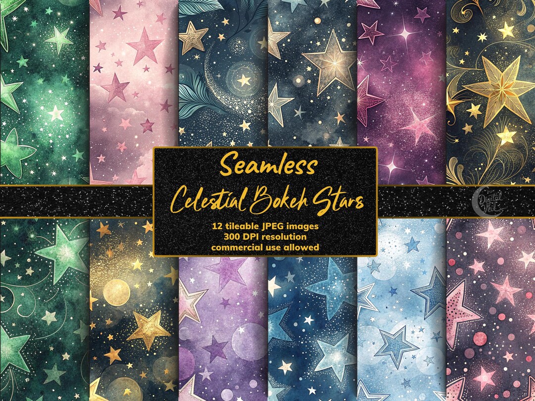 Celestial Star Digital Paper: Galaxy Night Sky Patterns (digital ...