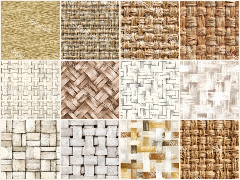 Raffia Texture Seamless Patterns: Woven Neutral Digital Papers (12x12 ...