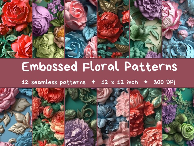 Floral 3D Embossed Seamless Pattern Collection Realistic - Etsy