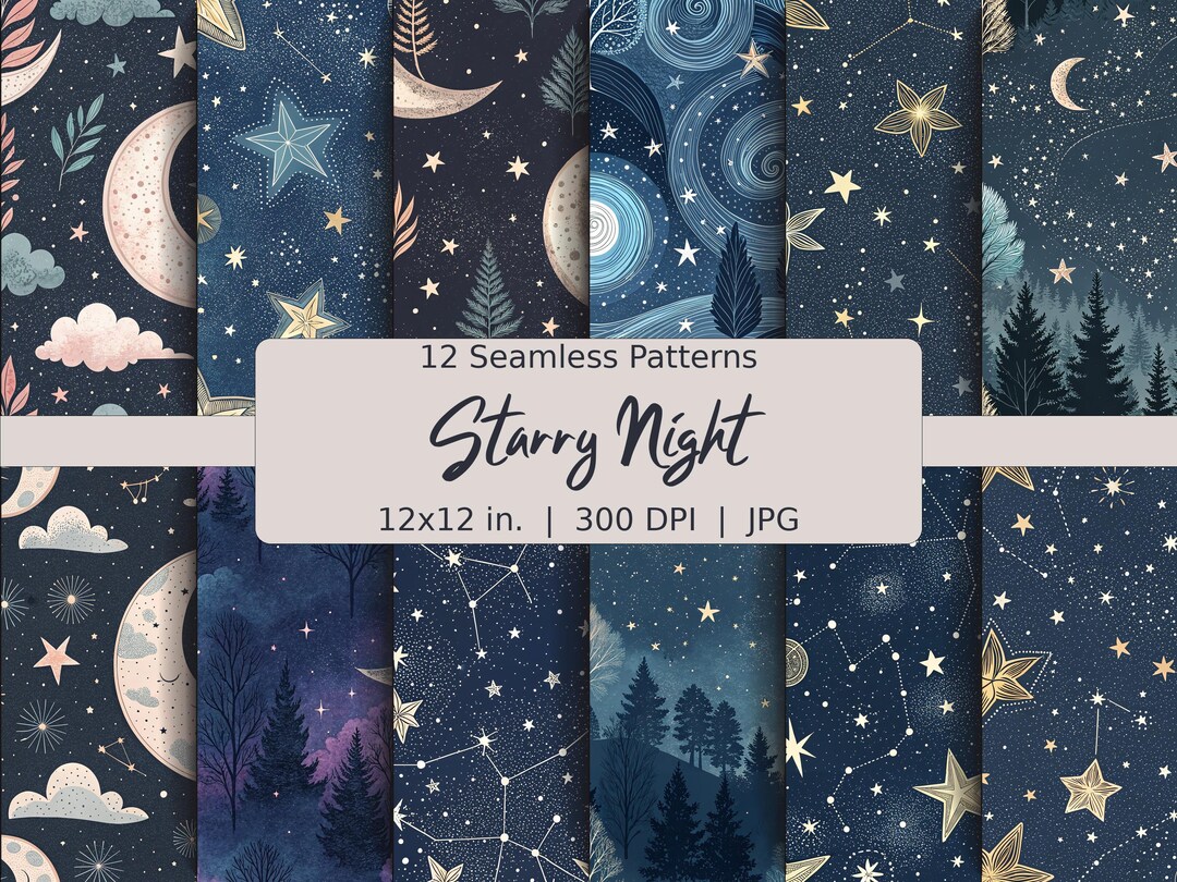 Minimalist Starry Night Digital Paper Pack – 12 Seamless Celestial ...