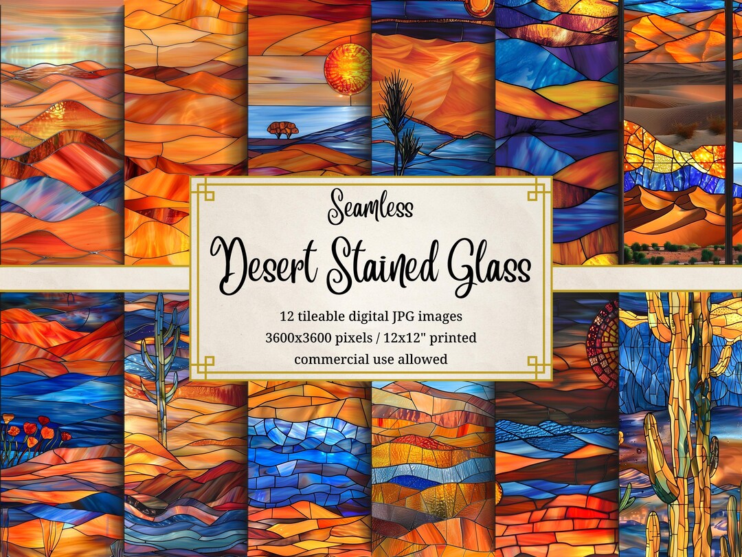 Southwest Desert Stained Glass Digital Paper Pack Mosaic Landscape ...