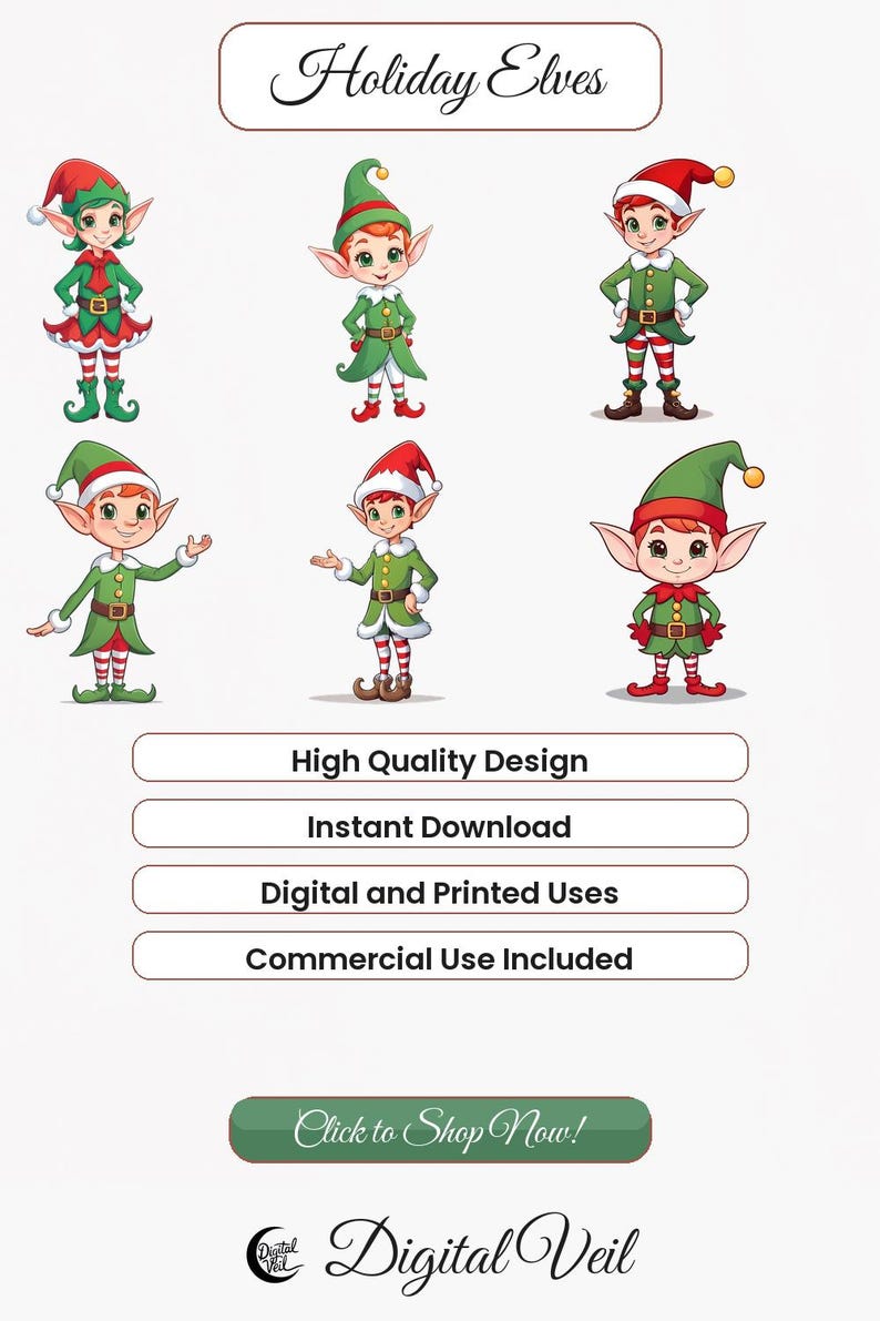 Christmas Elf Clipart: Holiday PNG Images (commercial Use Digital ...