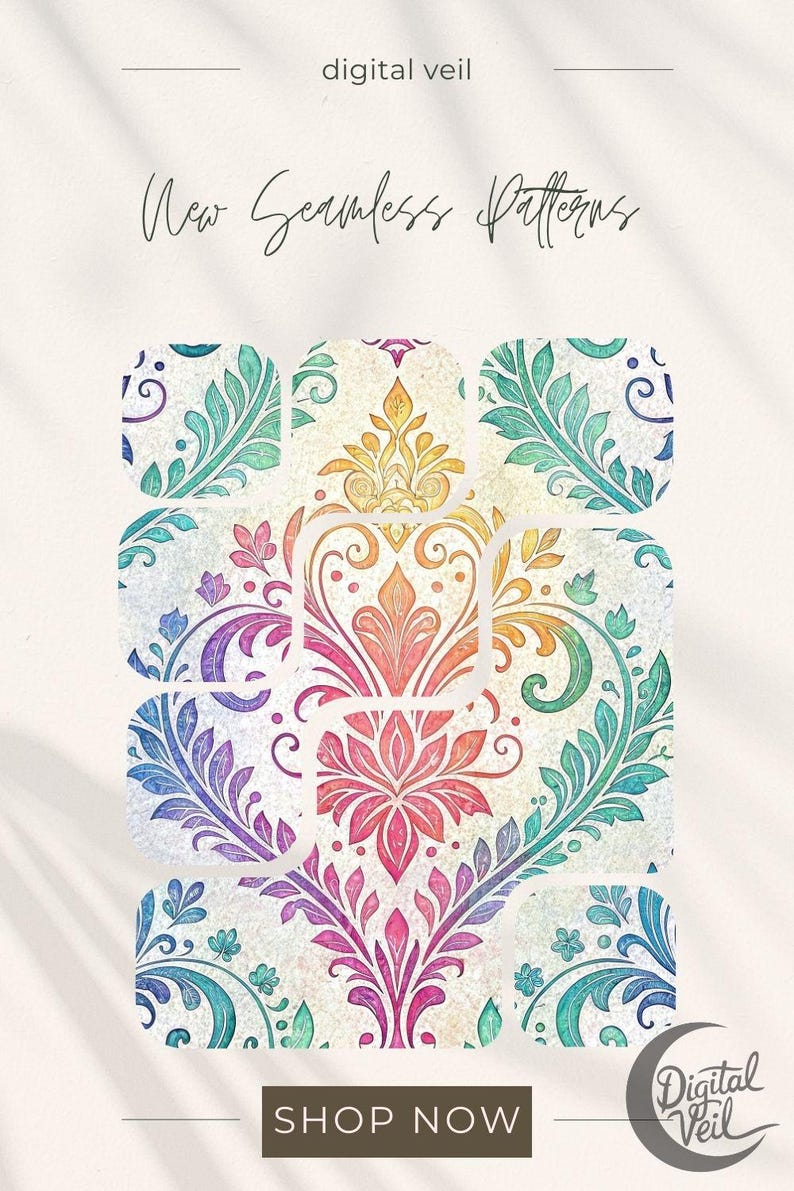 Holographic Rainbow Damask Digital Paper: Seamless Wedding Design ...