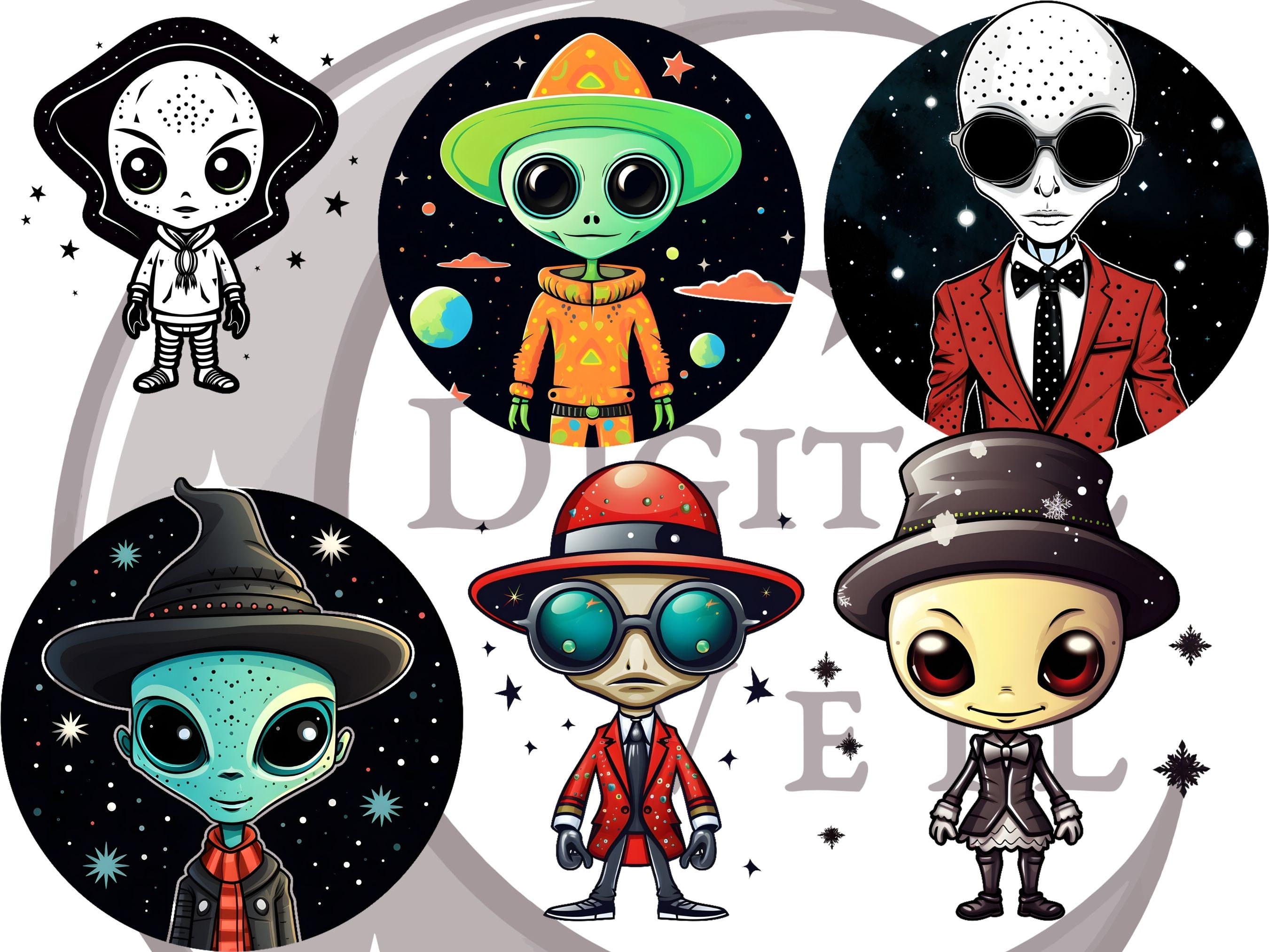 Adorable Alien Cliparts Cute ET Aliens Digital Stickers Set, Christmas ...