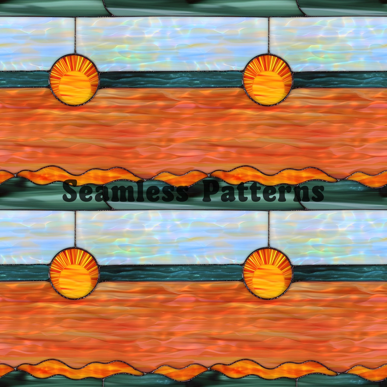 12 Sunset Stained Glass Seamless Patterns – 12x12 Inch Digital Jpgs ...