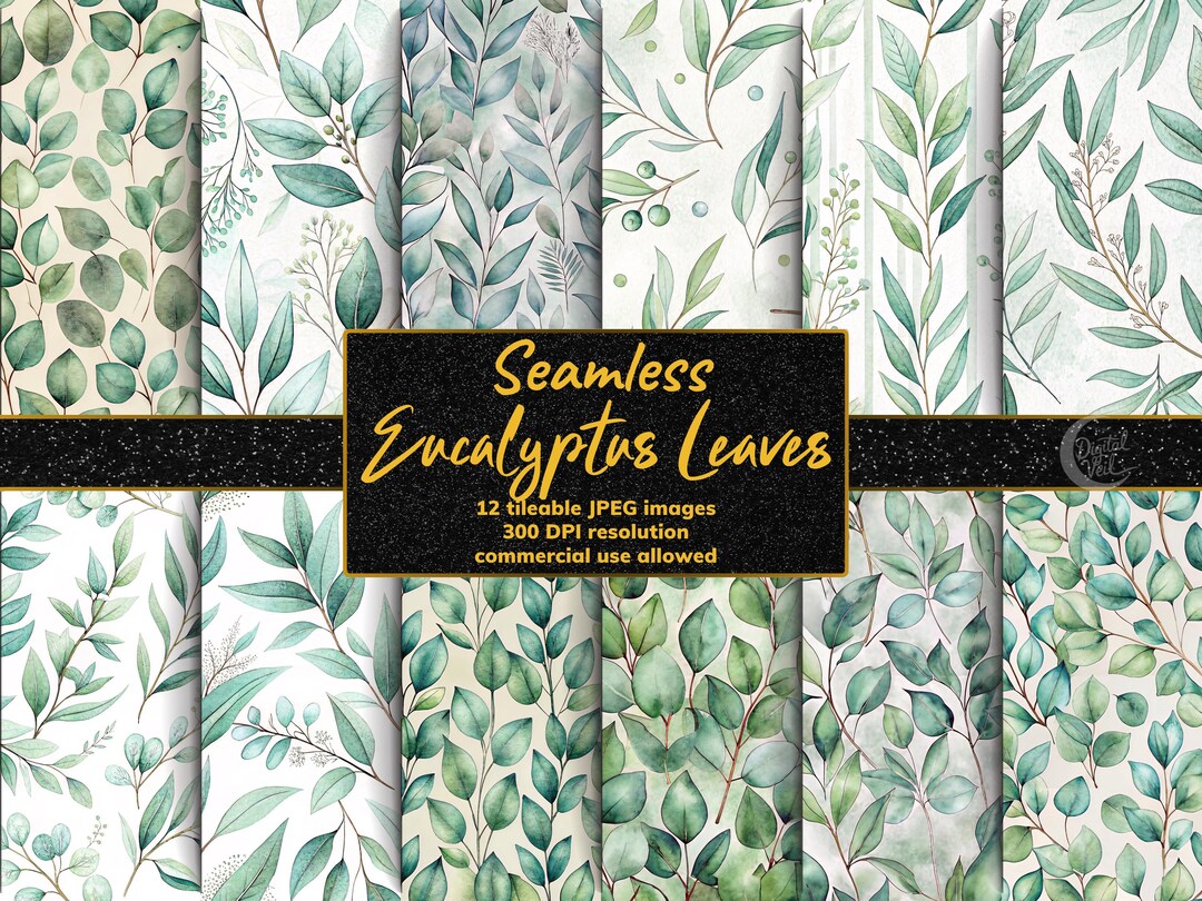Seamless Watercolor Eucalyptus Digital Paper Pack – 12 High-resolution ...
