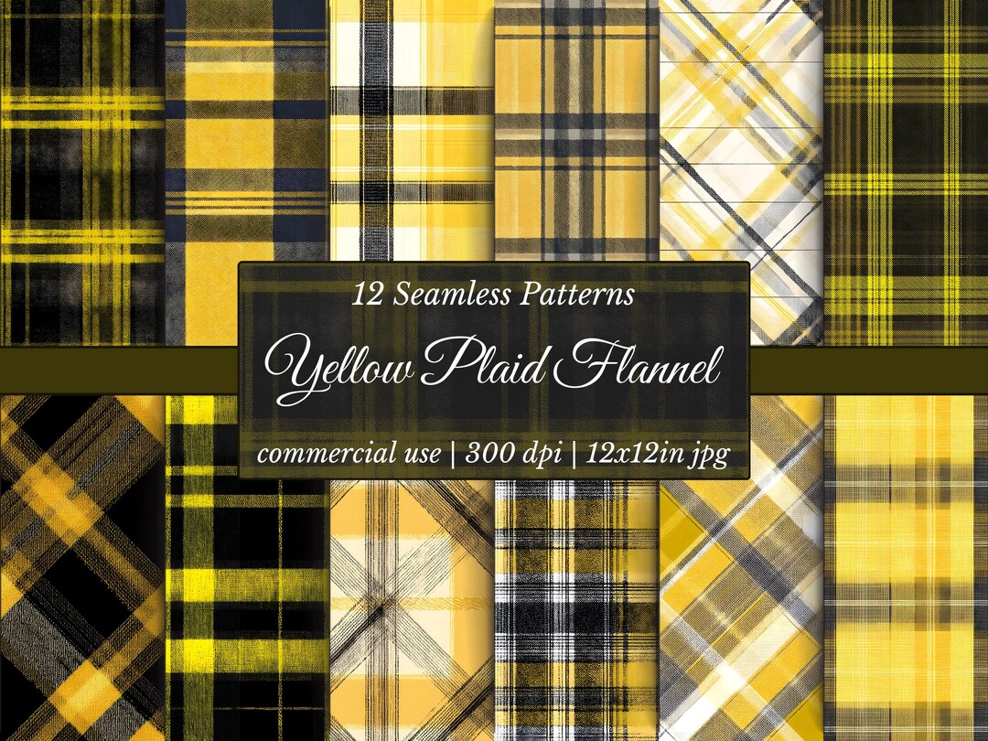 Yellow Plaid Flannel Digital Paper: Seamless Autumn Textures (12x12 ...