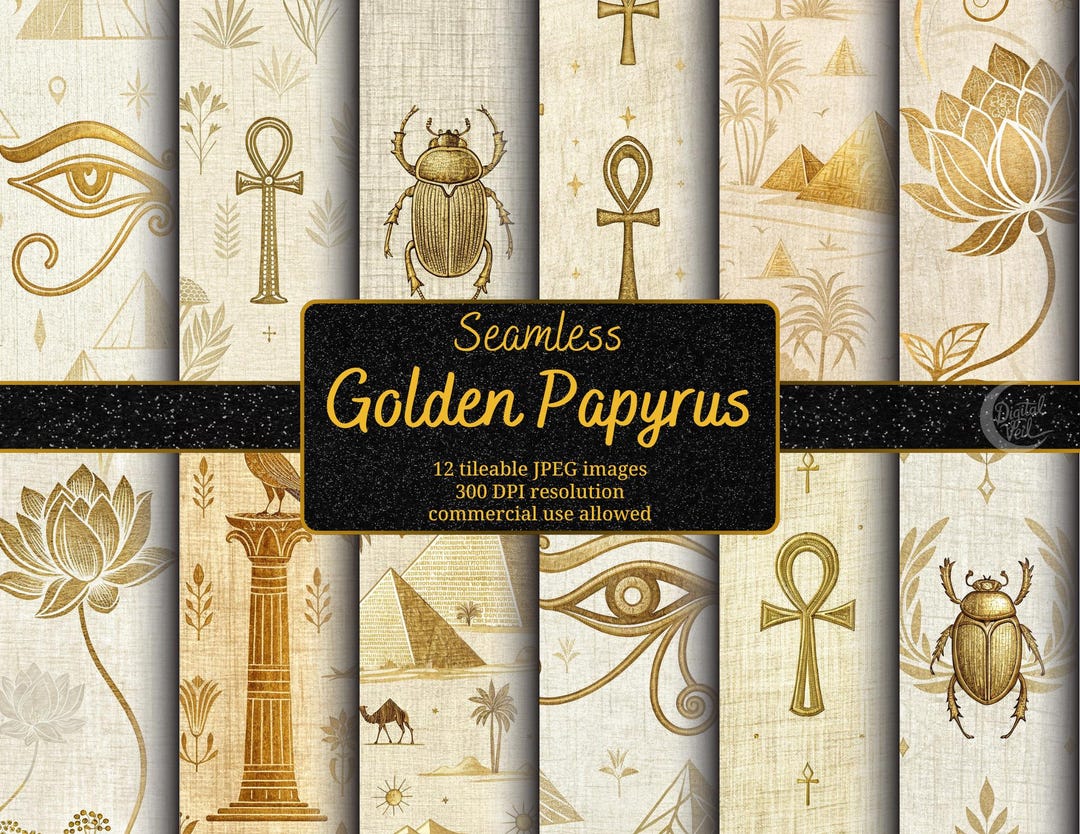 Egyptian Gold Papyrus Digital Paper: Seamless Ancient Patterns (JPEG ...