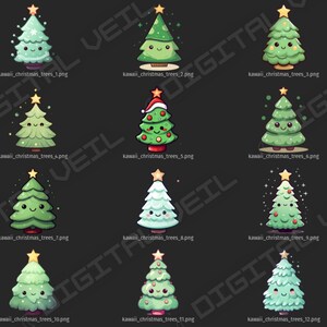 Kawaii Christmas Tree Clipart Set, Festive Holiday Designs (digital ...