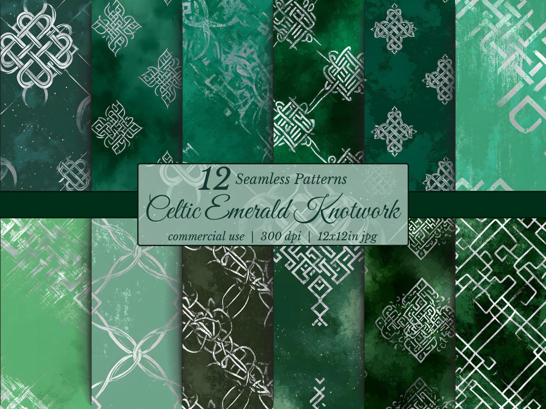 Celtic Digital Paper Seamless Patterns, Emerald Green Knotwork ...