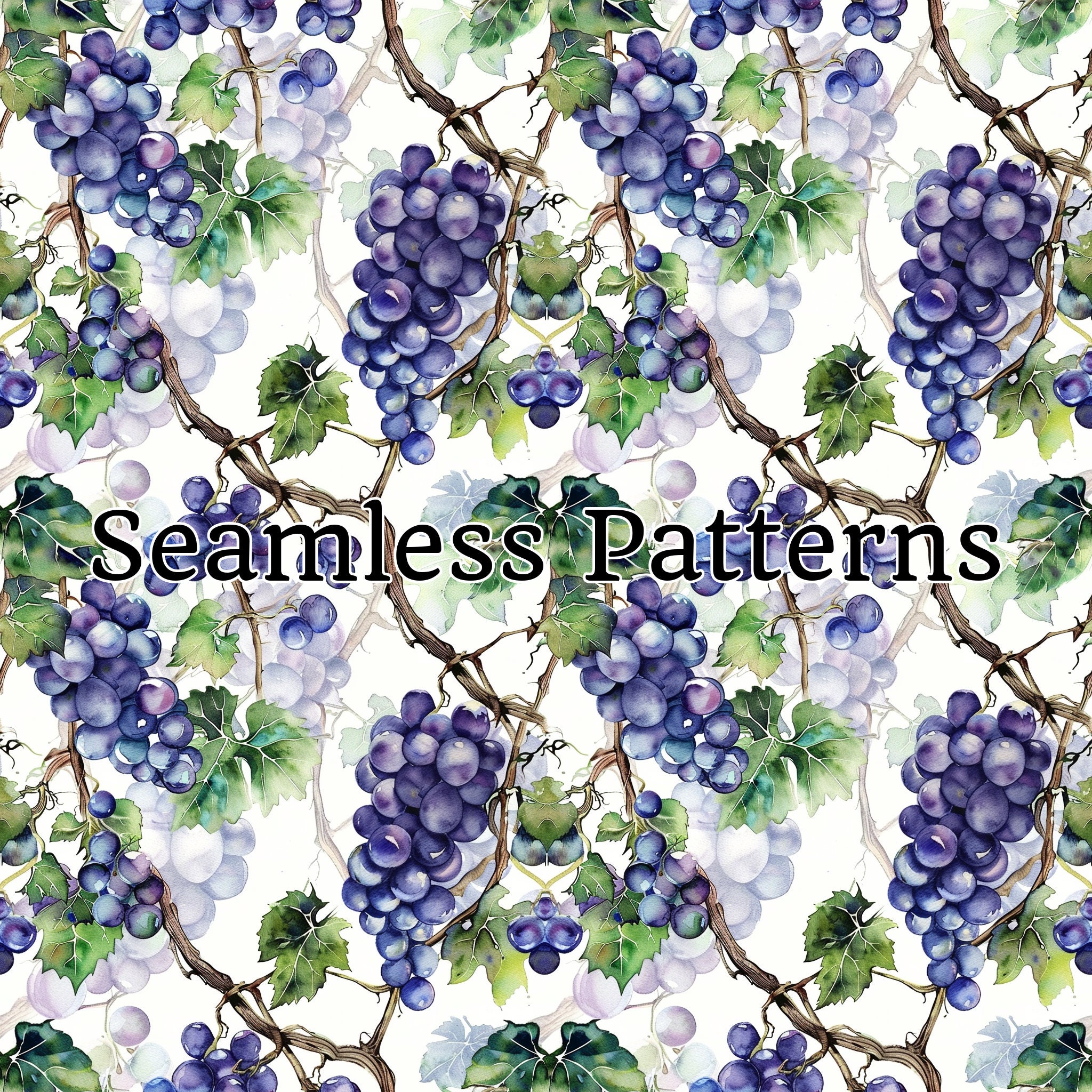 Purple Grape Cluster Illustration Set, 12 Seamless Grape Pattern Images ...