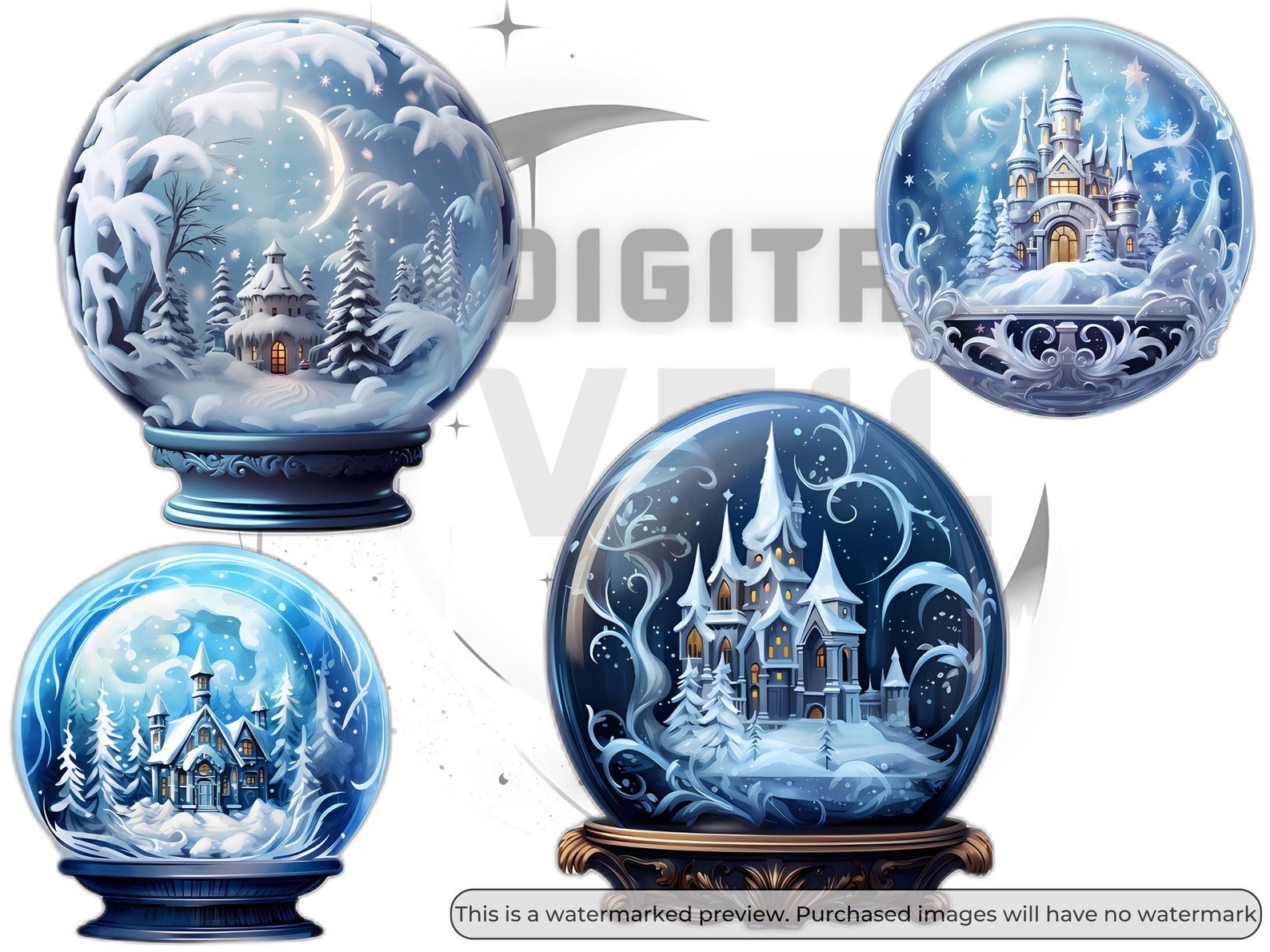 Winter Snow Globe Clipart Bundle Holiday Christmas PNG Set of 12 Snow ...