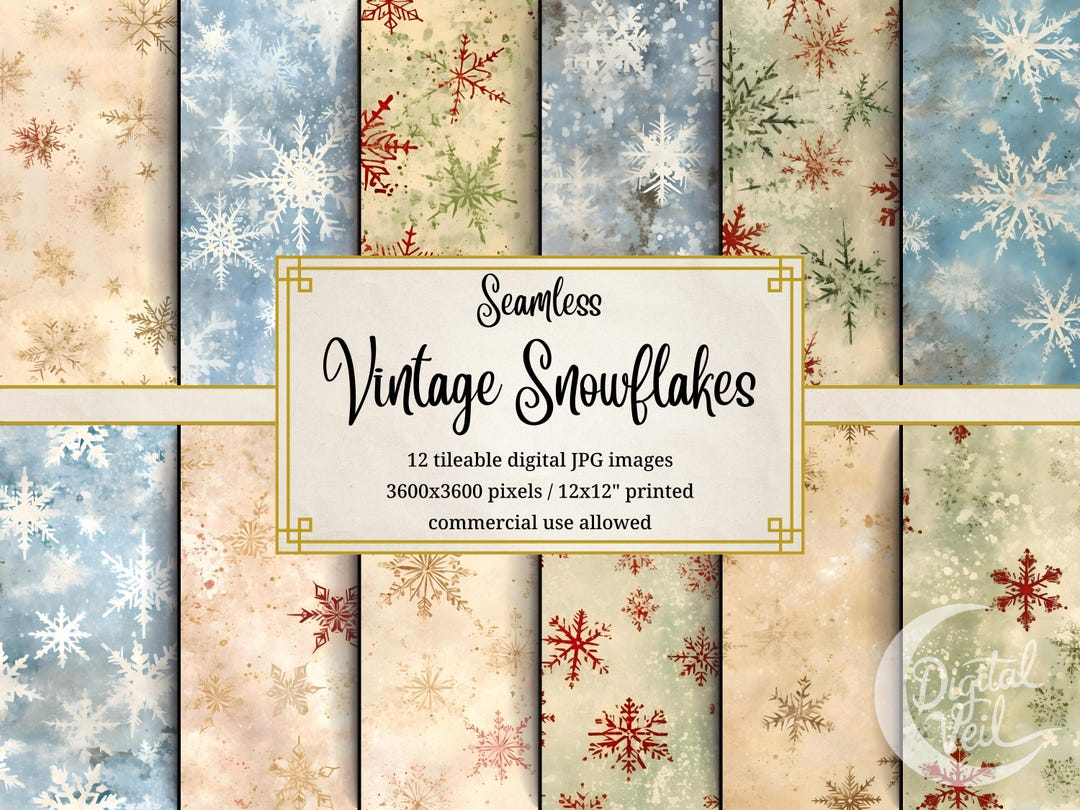 Vintage Snowflake Digital Paper Pack Winter Seamless Backgrounds ...
