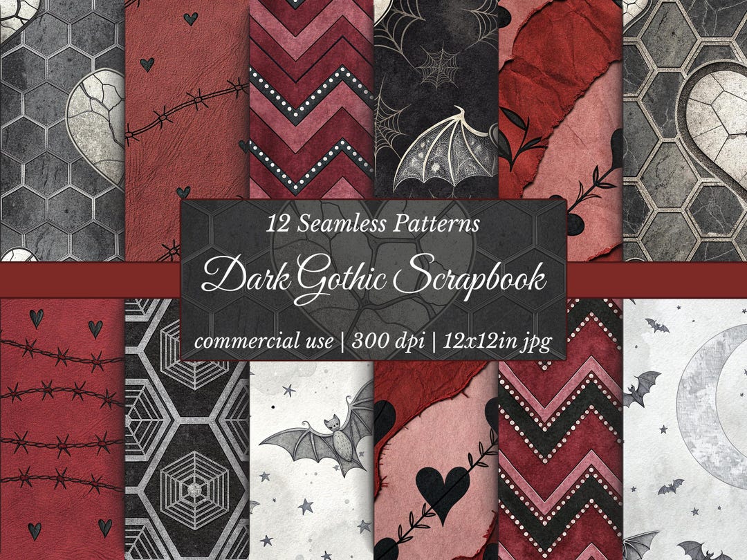 Dark Gothic Digital Paper Pack: Seamless Grunge Patterns (12x12 Inches ...
