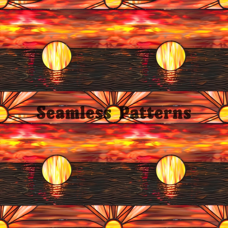 12 Sunset Stained Glass Seamless Patterns 12x12 Inch Digital Jpgs, High ...