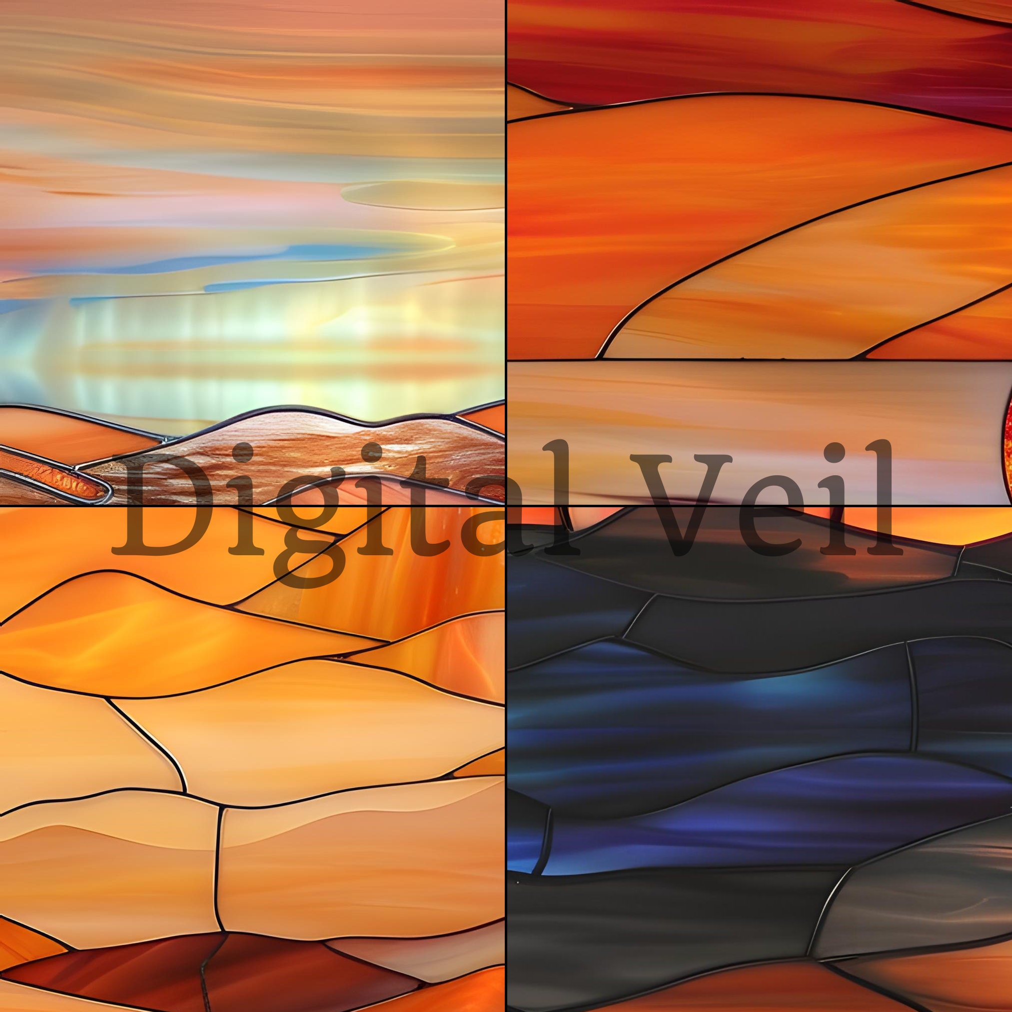 12 Stained Glass Style Desert Landscape Patterns, Seamless Digital Art ...
