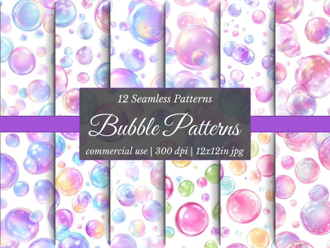 Iridescent Bubble Digital Paper: Pastel Rainbow Seamless Patterns ...