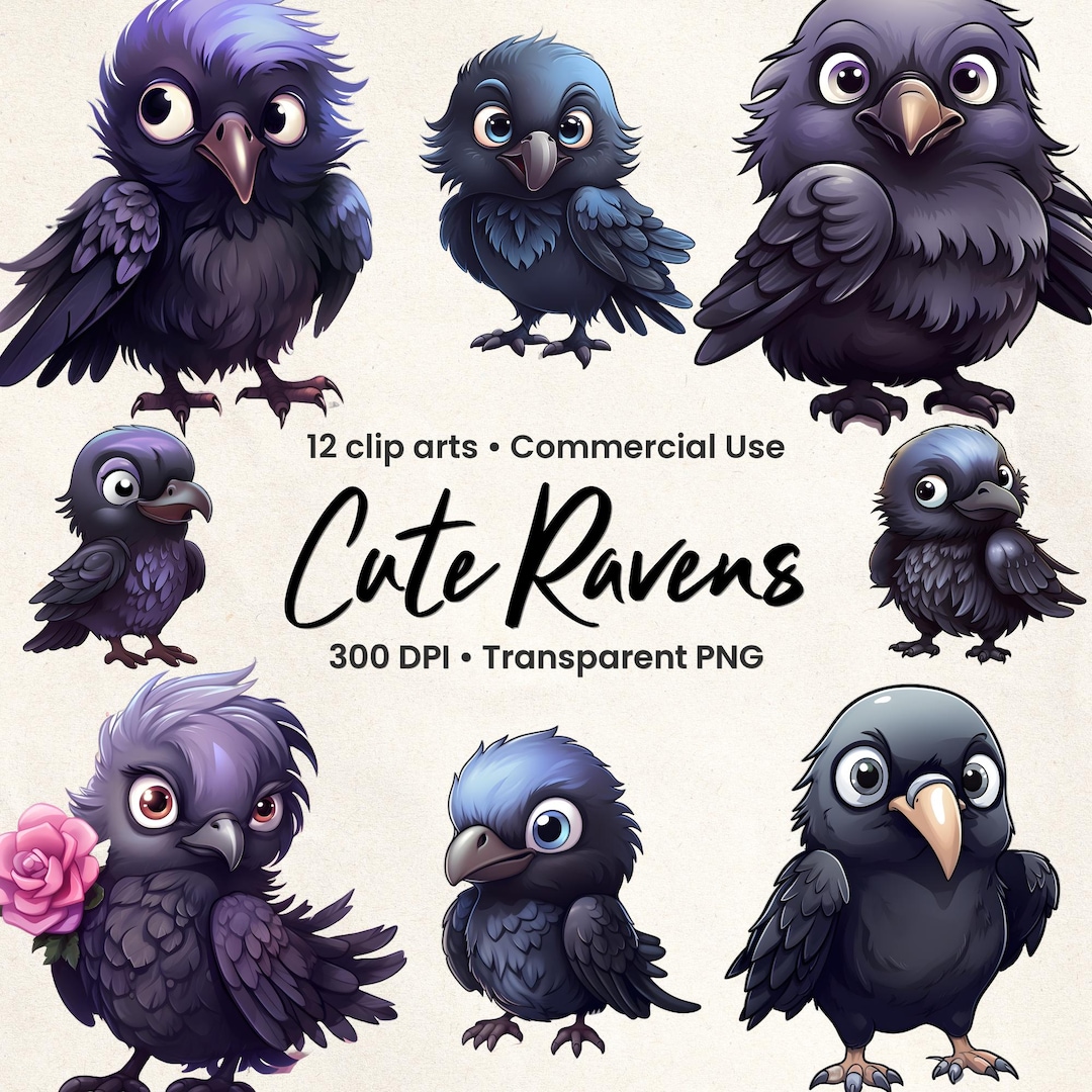 Cute Ravens Clipart, High-quality Digital & Print 12 Cliparts at 300 ...