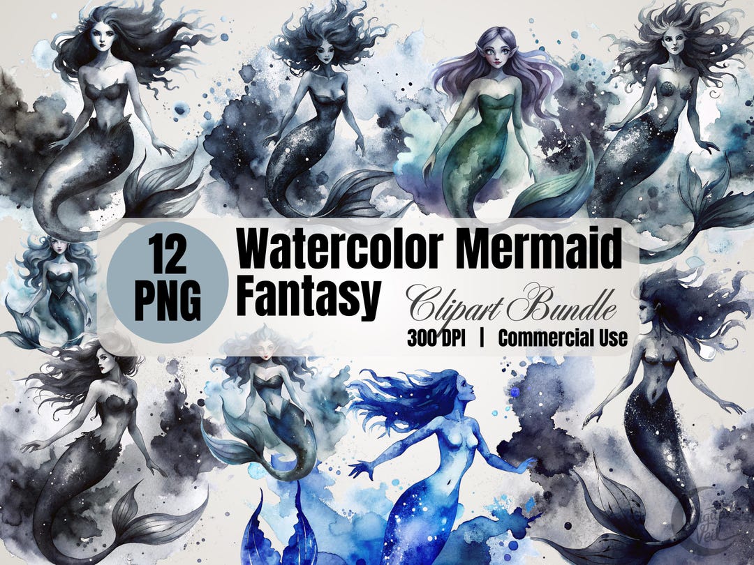 Watercolor Mermaid Clipart PNG, Ocean Princess Wall Art, Nautical ...