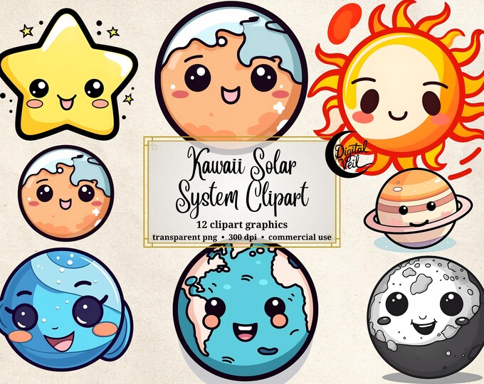 Solar System Kawaii Clipart - Space Clipart - 17007 - Etsy Canada