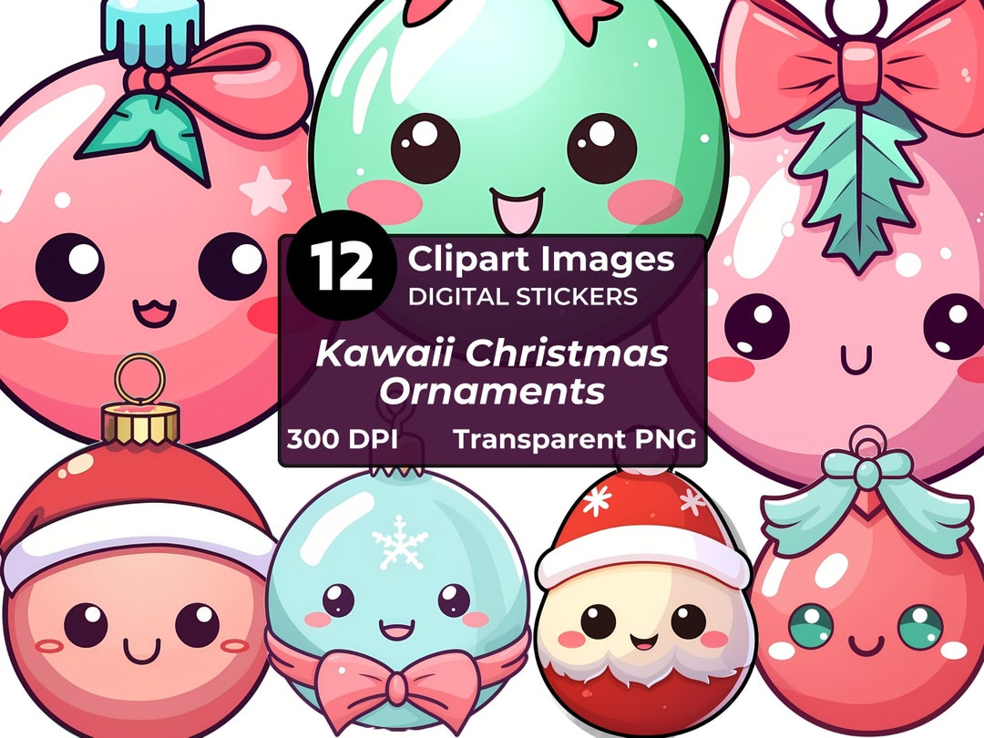 Adorable Kawaii Christmas Ornament Clipart Set, 12 Festive and Cute ...