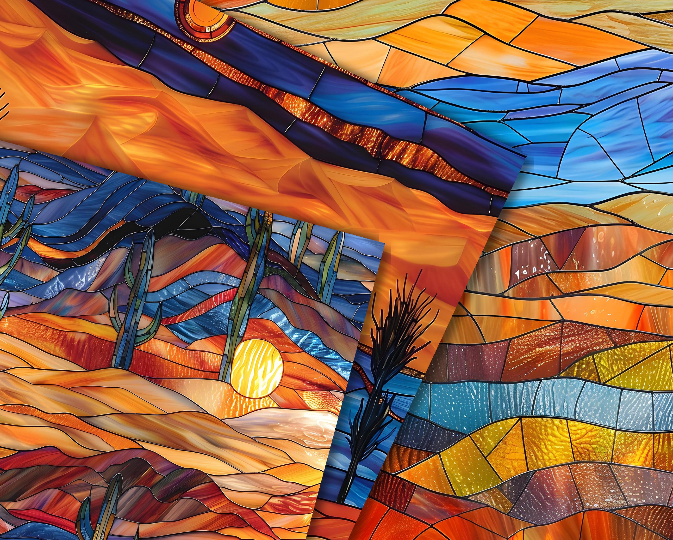 Desert Stained Glass Seamless Patterns: Southwest Boho Digital Paper ...