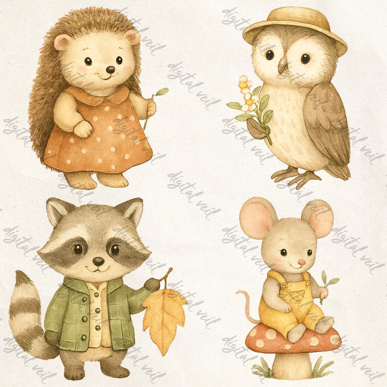 Woodland Animals Clipart: Watercolor Forest Friends PNG (digital ...