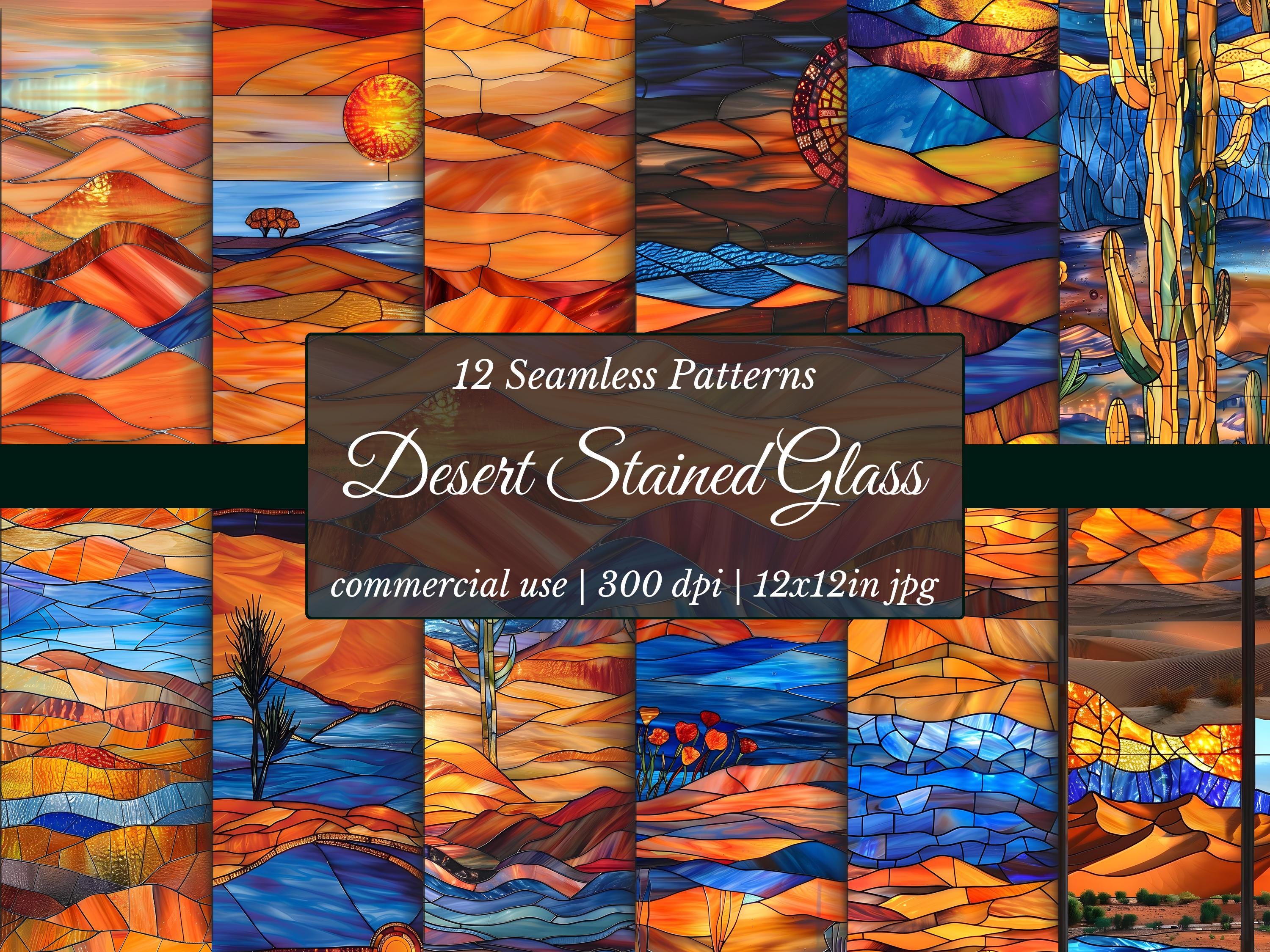Desert Stained Glass Seamless Patterns: Southwest Boho Digital Paper ...