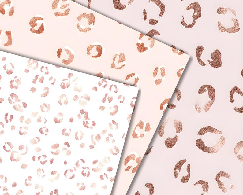 Rose Gold Leopard Seamless Patterns, Metallic Animal Print (digital ...
