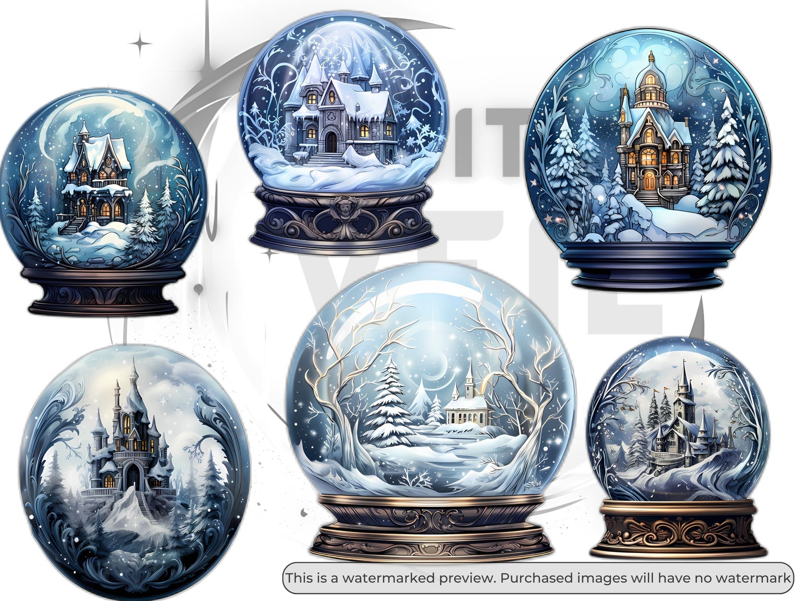 Winter Snow Globe Clipart Bundle Holiday Christmas PNG Set of 12 Snow ...