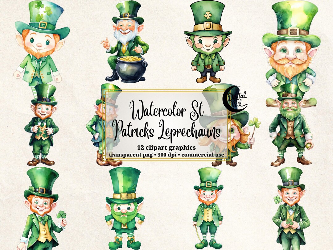 Watercolor Leprechaun Clipart: St Patrick's Day PNG Graphics (digital ...