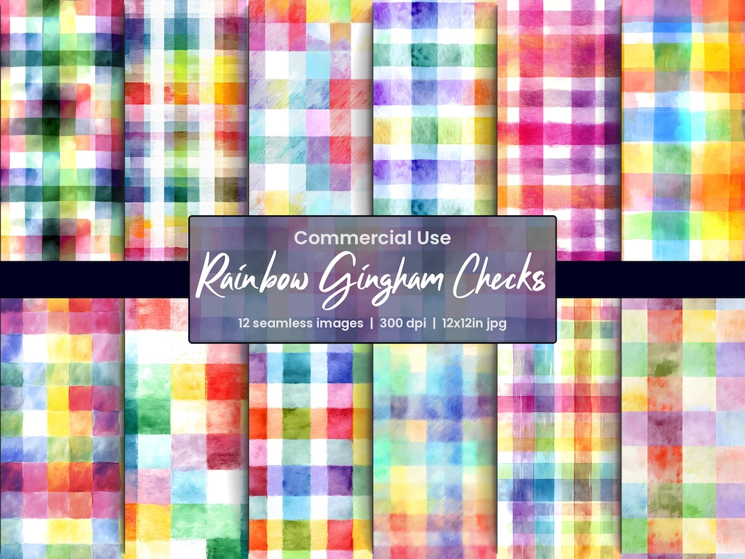 Rainbow Gingham Digital Paper: Watercolor Checks, Scrapbooking (12x12 ...