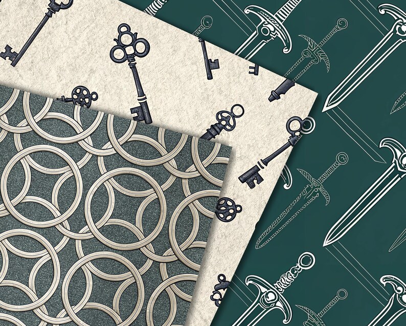 Medieval Seamless Pattern Collection: Castle, Crown, Sword (digital ...