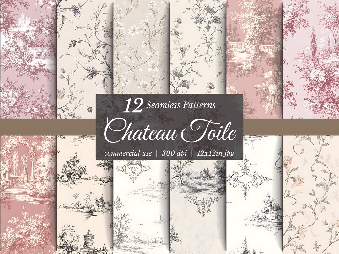 Toile Seamless Patterns: French Vintage Digital Paper (12x12, 300 DPI ...