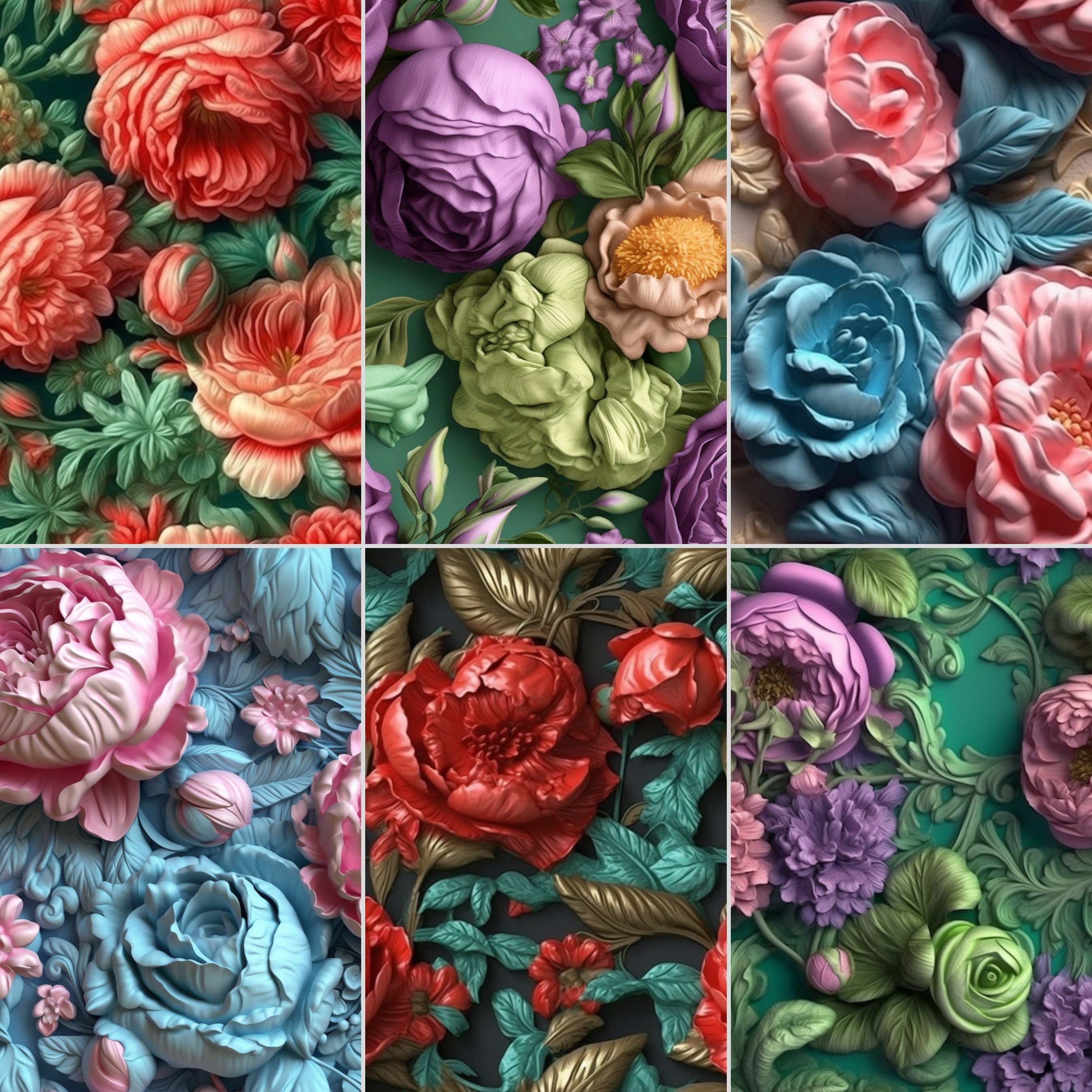 Floral 3D Embossed Seamless Pattern Collection Realistic - Etsy