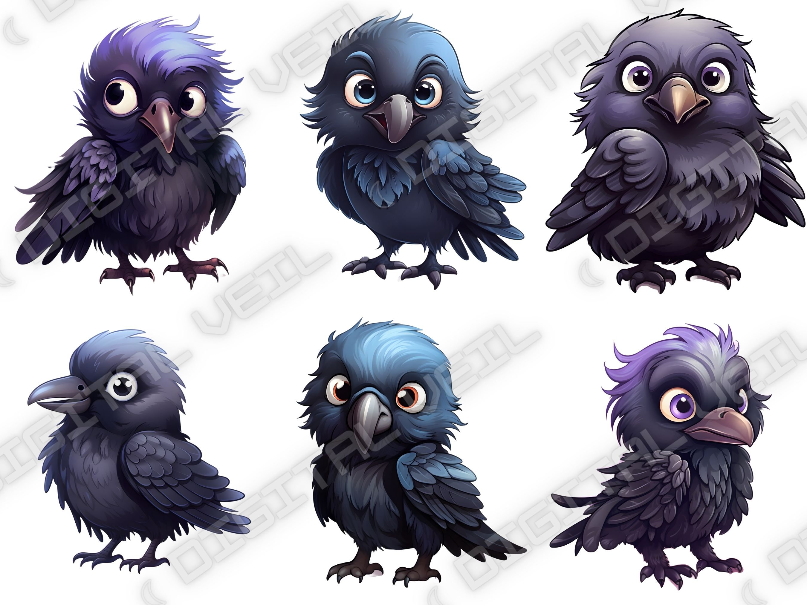 Cute Ravens Clipart, High-quality Digital & Print 12 Cliparts at 300 ...