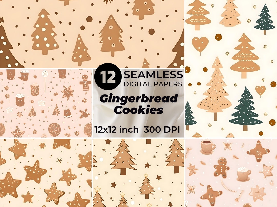 Gingerbread Cookie Tiled Patterns, 12 Seamless Winter Papers in Cozy ...