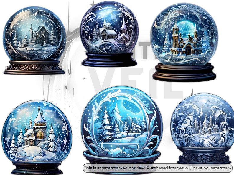 Winter Snow Globe Clipart Bundle Holiday Christmas PNG Set of 12 Snow ...