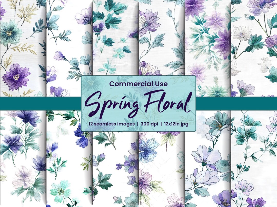 Spring Floral Digital Paper Pack Commercial Use 12 Seamless 12x12in JPG ...