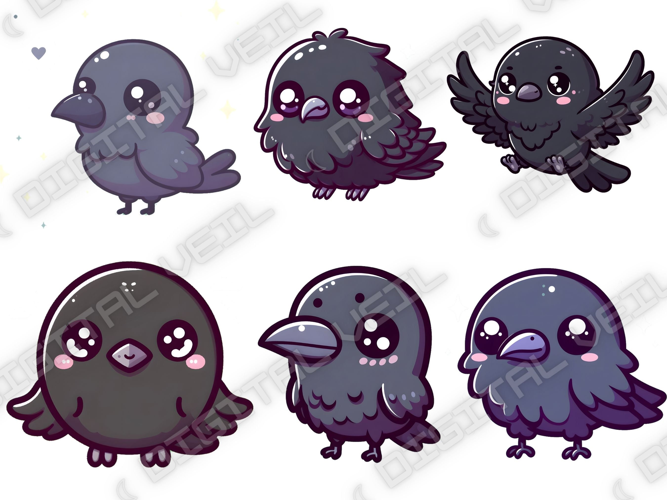 Kawaii Ravens Clipart, High-quality Digital & Print 12 Crow Cliparts ...