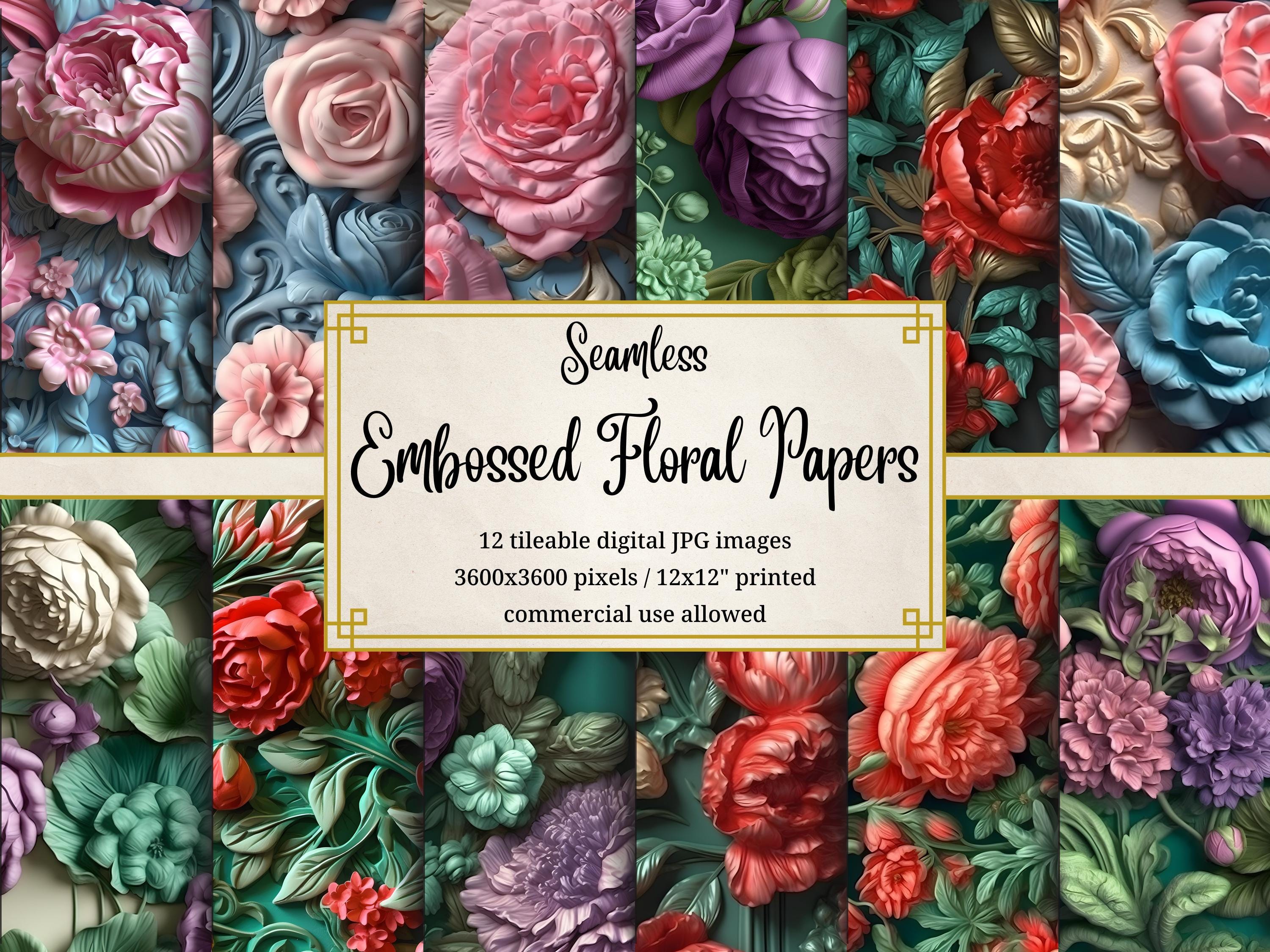 Floral 3D Embossed Seamless Pattern Collection - Realistic Flowers ...