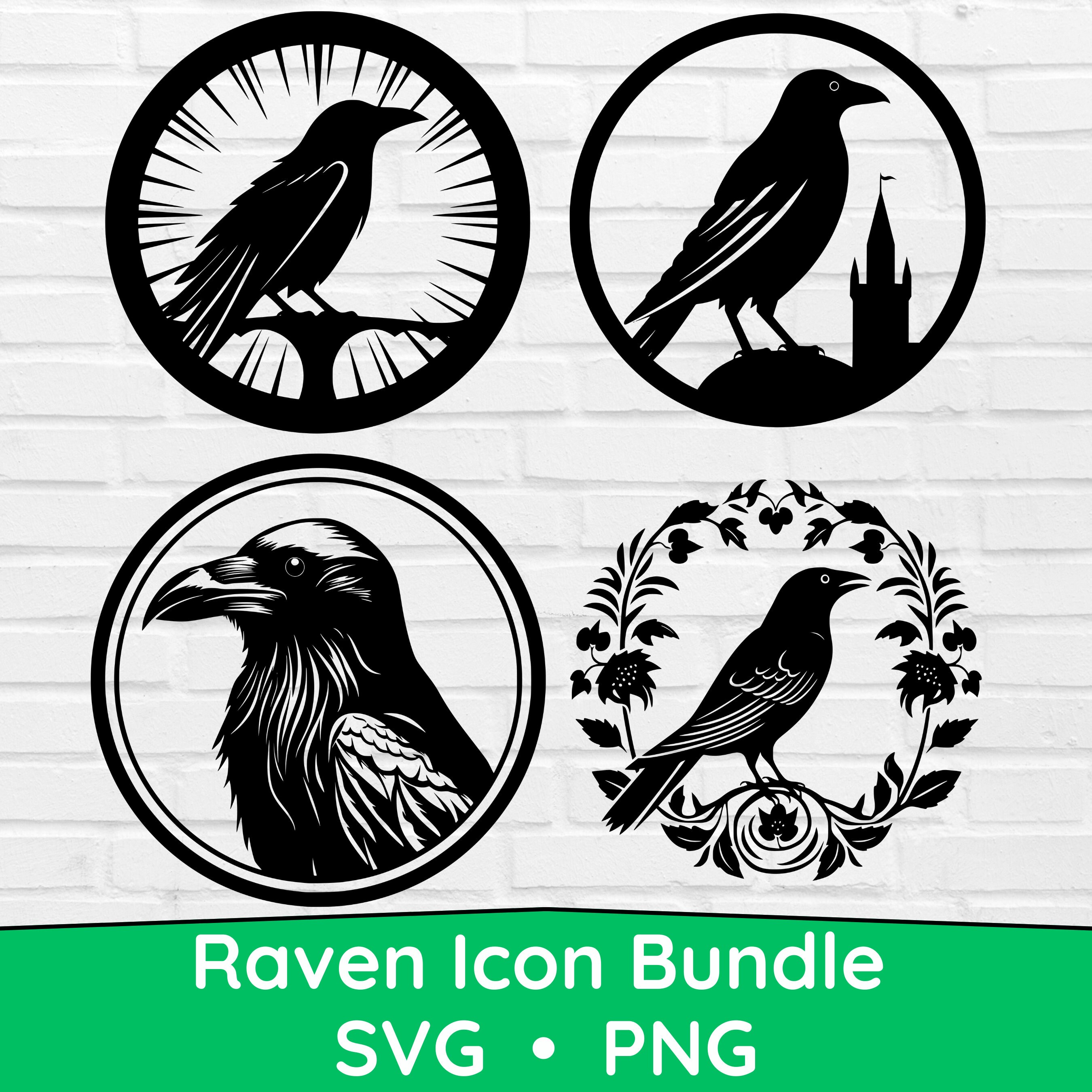 Circular Raven Graphics Set of 4 SVG Cut Files for Cutting or ...