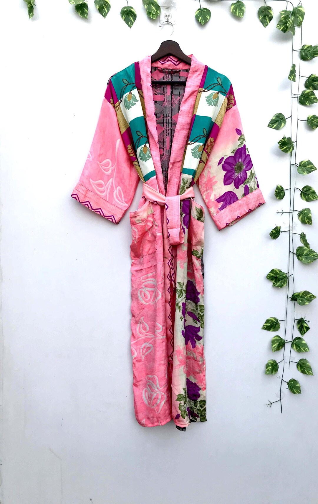 Patchwork Silk Kimono Robe, House Robe, One of Kind Kimono Robe ...