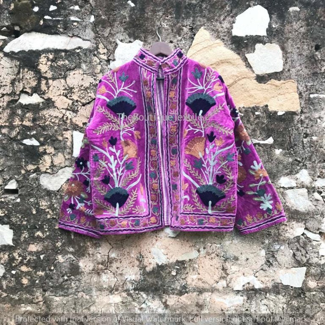 Suzani Hand Embroidery Jacket Women Wear Winter Jacket, Luxury Velvet ...