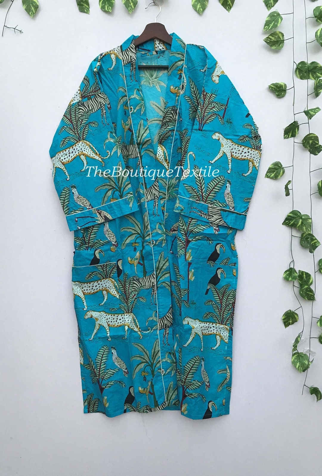 Cotton Bath Robe, Indian Jungle Print Cotton Kimono Robe, Night Wear ...