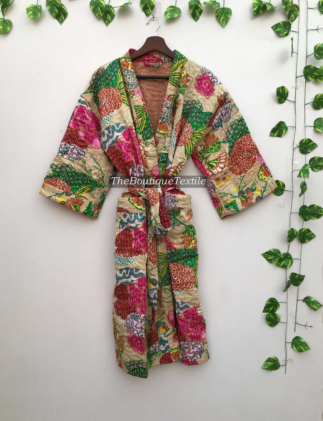 Handmade Floral Kantha Robe, Style Kantha Robe Dressing Gown, Cotton ...