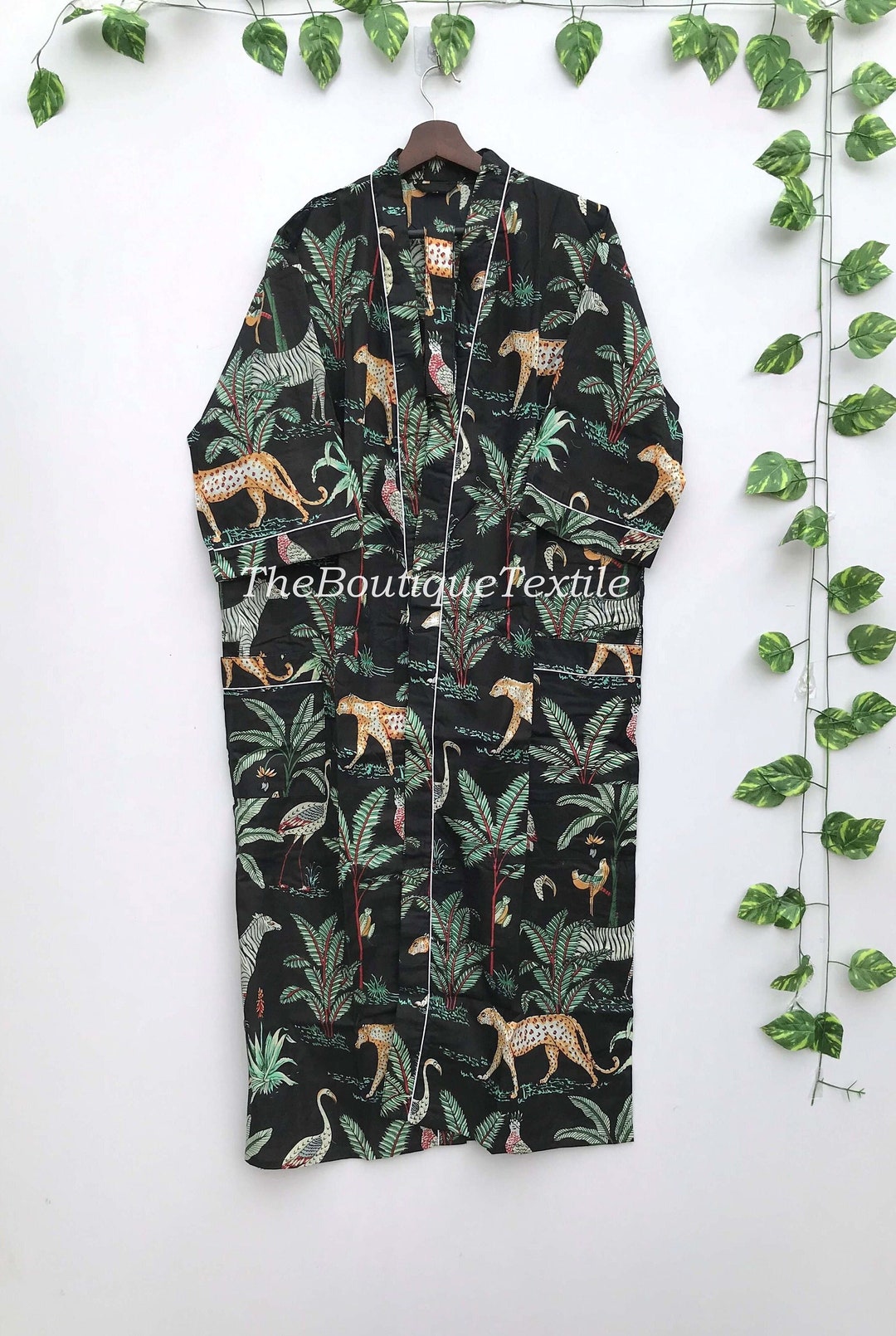 Safari Print Kimono Robes, Tiger Jungle Cotton Robe, Summer Beach Wear ...