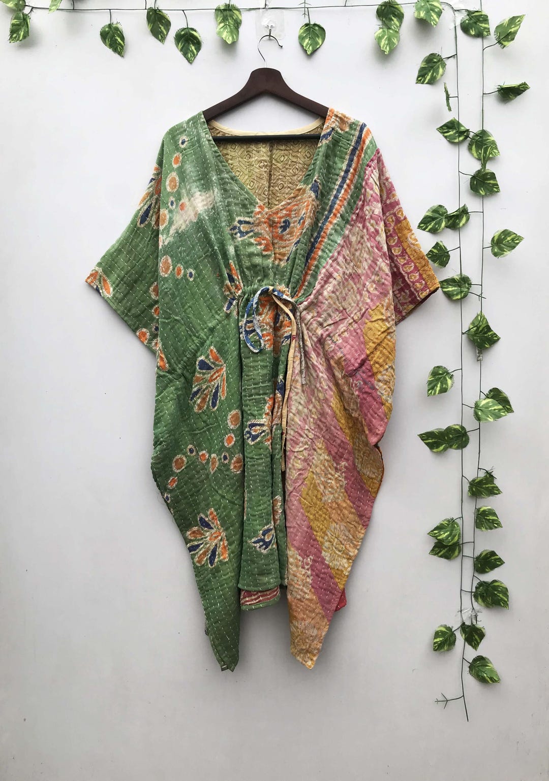 Handmade Vintage Kantha Stitch Kaftan Dress, Long Maxi Dress Kaftan ...